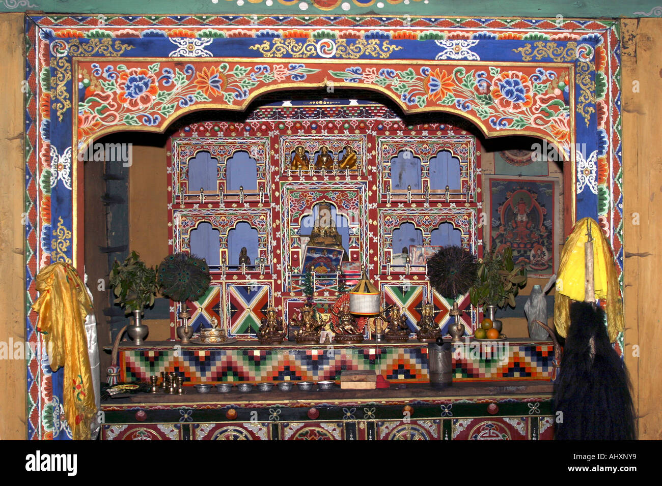 Bhutan religion Haa Valley Jabana family altar in farmhouse Stock Photo ...