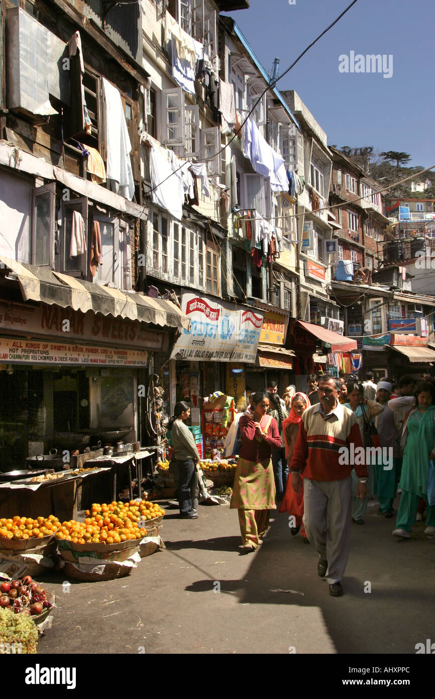 India Himachal Pradesh Shimla Simla Hill Station bazaar lane in middle ...