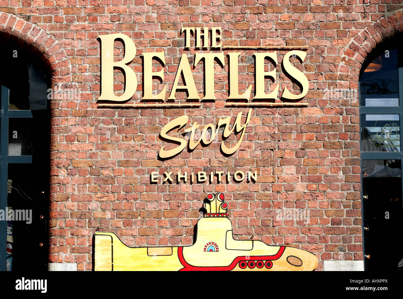 Sign outside The Beatles Story museum in Albert Dock Liverpool Stock ...