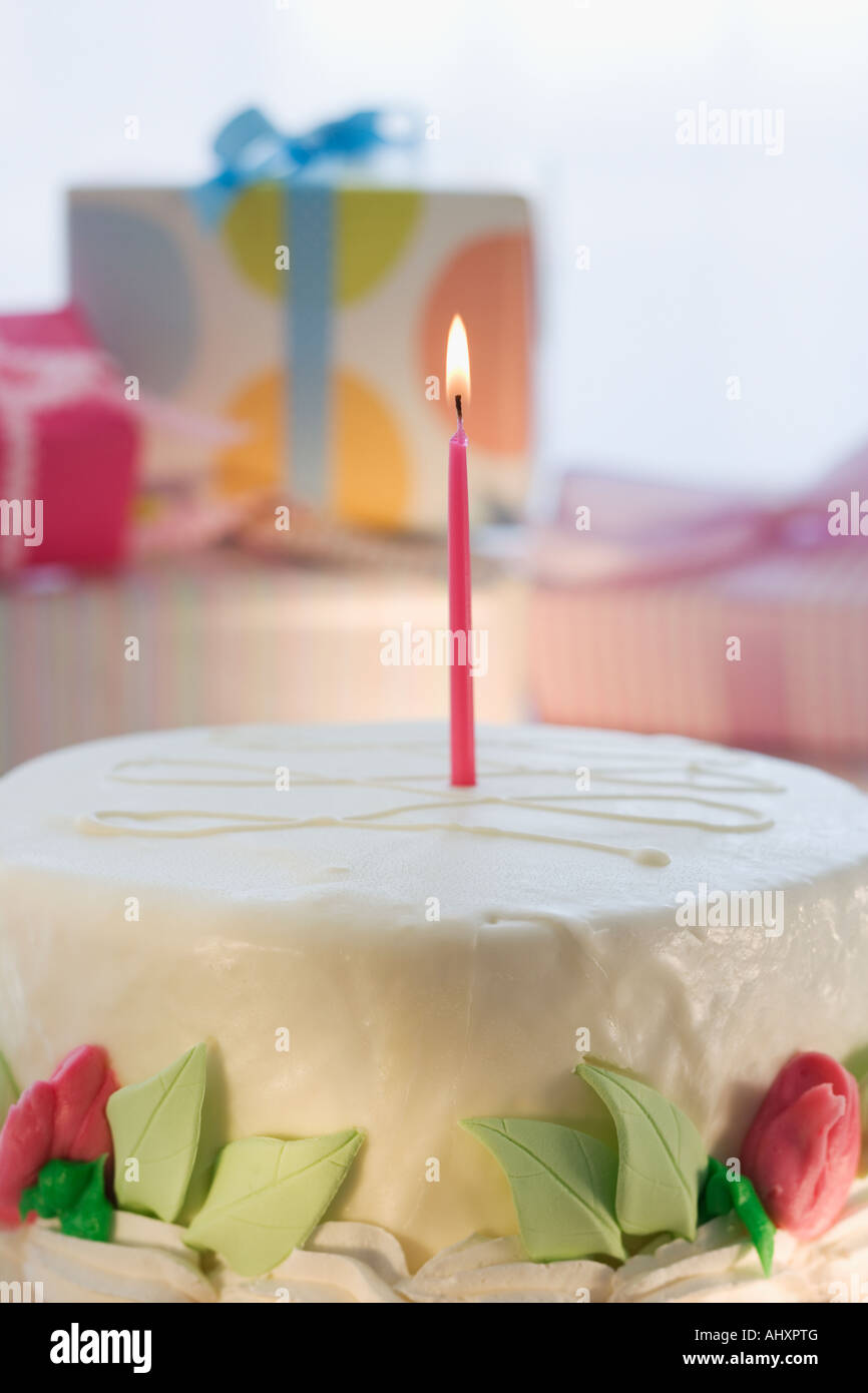 Birthday cake with candle Stock Photo - Alamy
