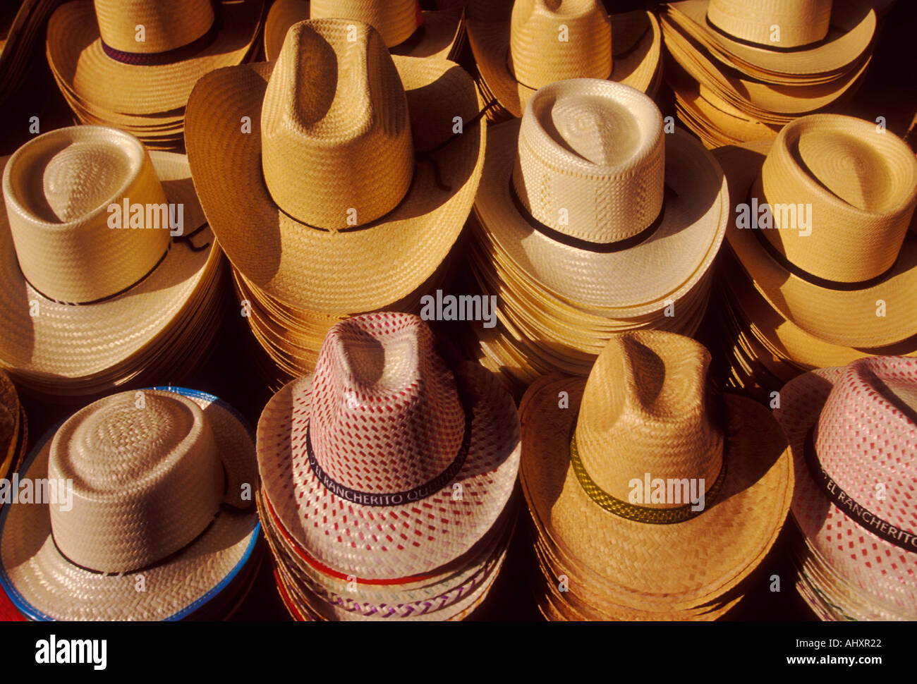 straw hat, straw hats, on display, for sale, market, village, Tlacolula ...