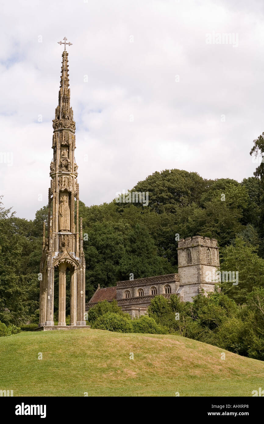 UK Wiltshire Stourton village Bristol Cross and St Peters Church from ...