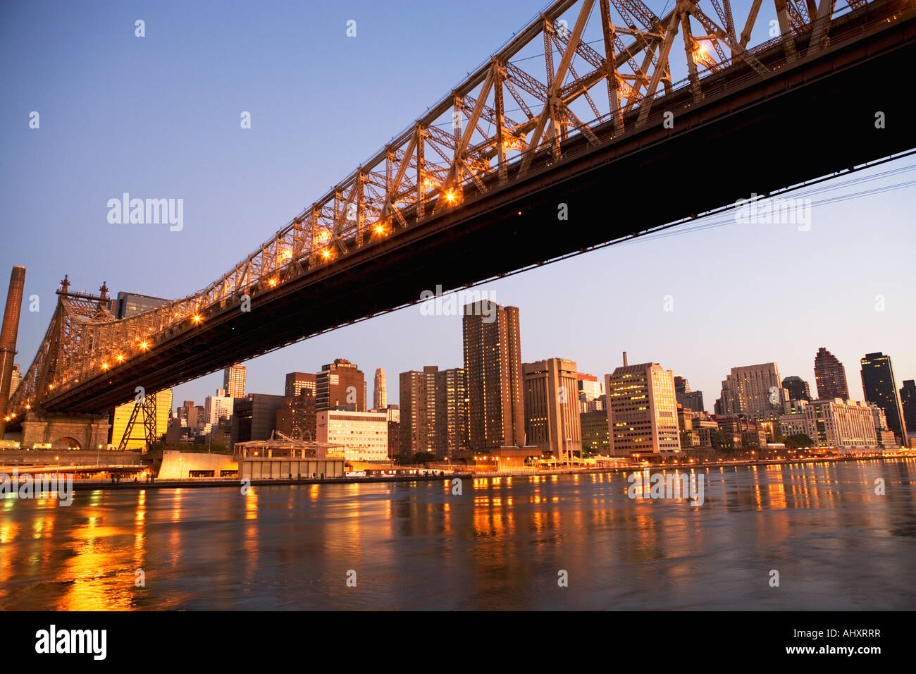 New York City skyline and bridge at night Stock Photo - Alamy