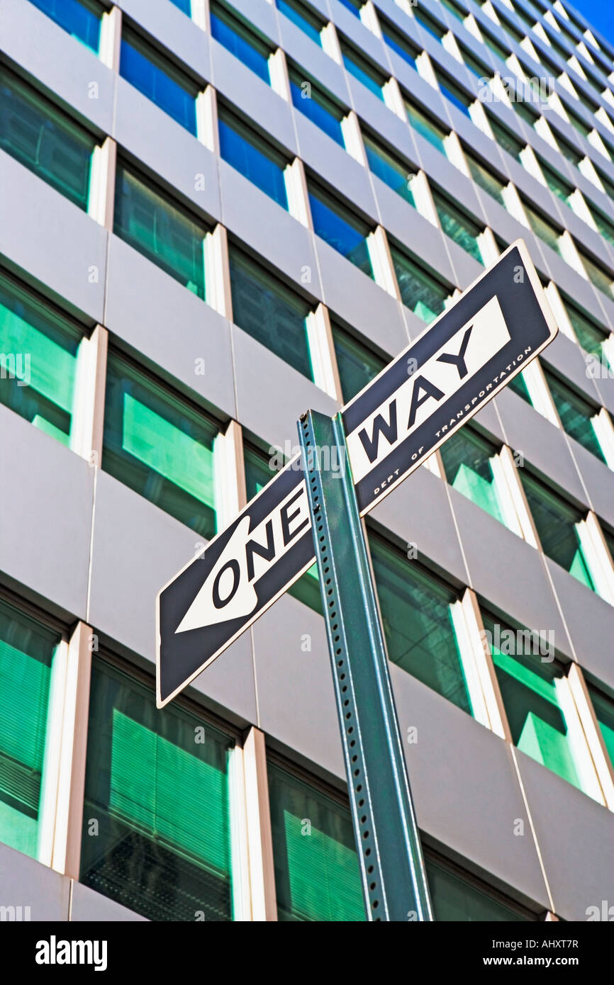 Low angle view of One Way sign Stock Photo - Alamy