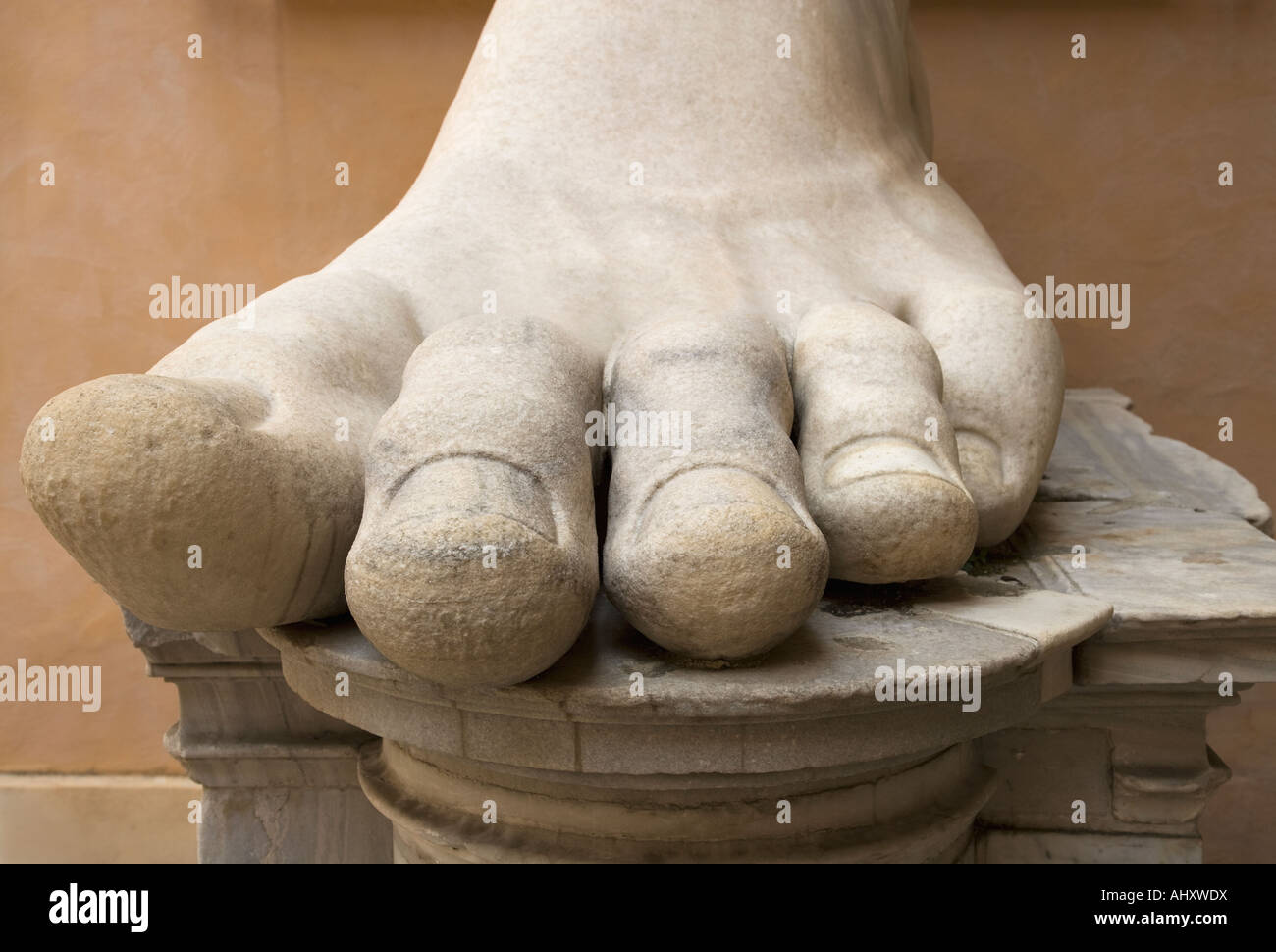 Close up of the foot of Constantine statue, Capitoline Museum, Italy ...
