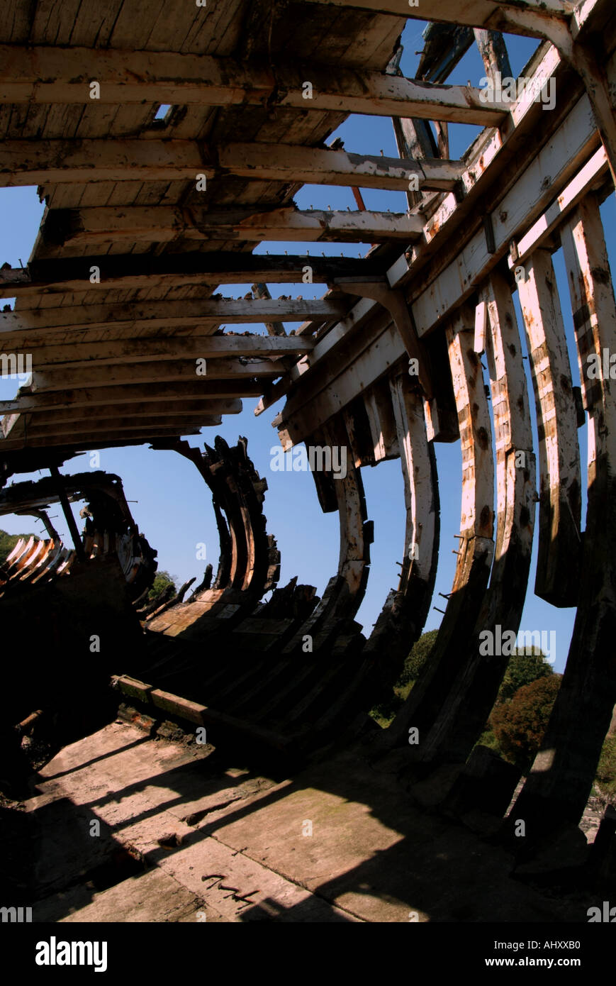 Skeletal carcass of a shipwreck at Hooe lake Plymouth Devon UK Stock ...