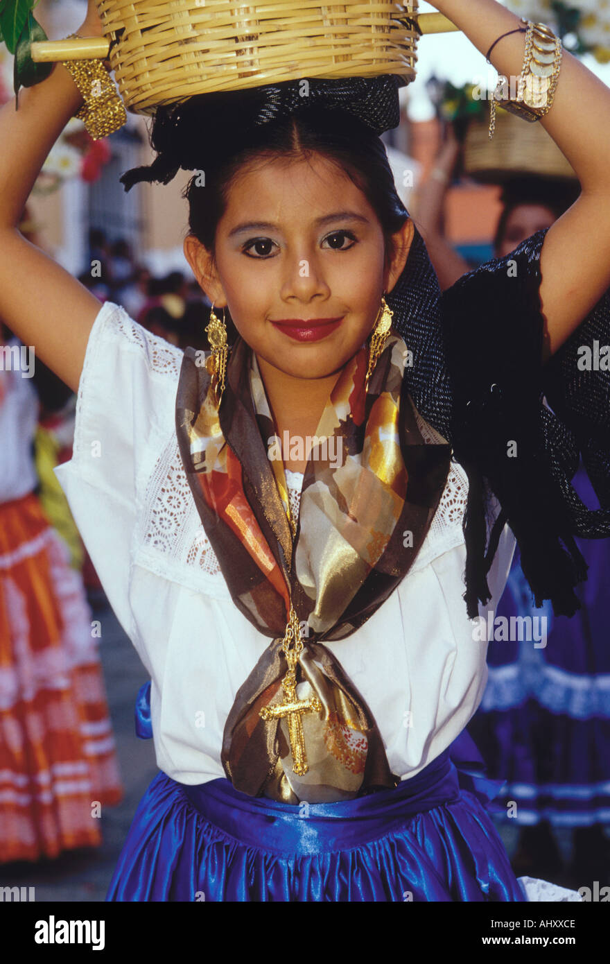 1 One Mexican Girl Costumed Dancer Eye Contact Front View