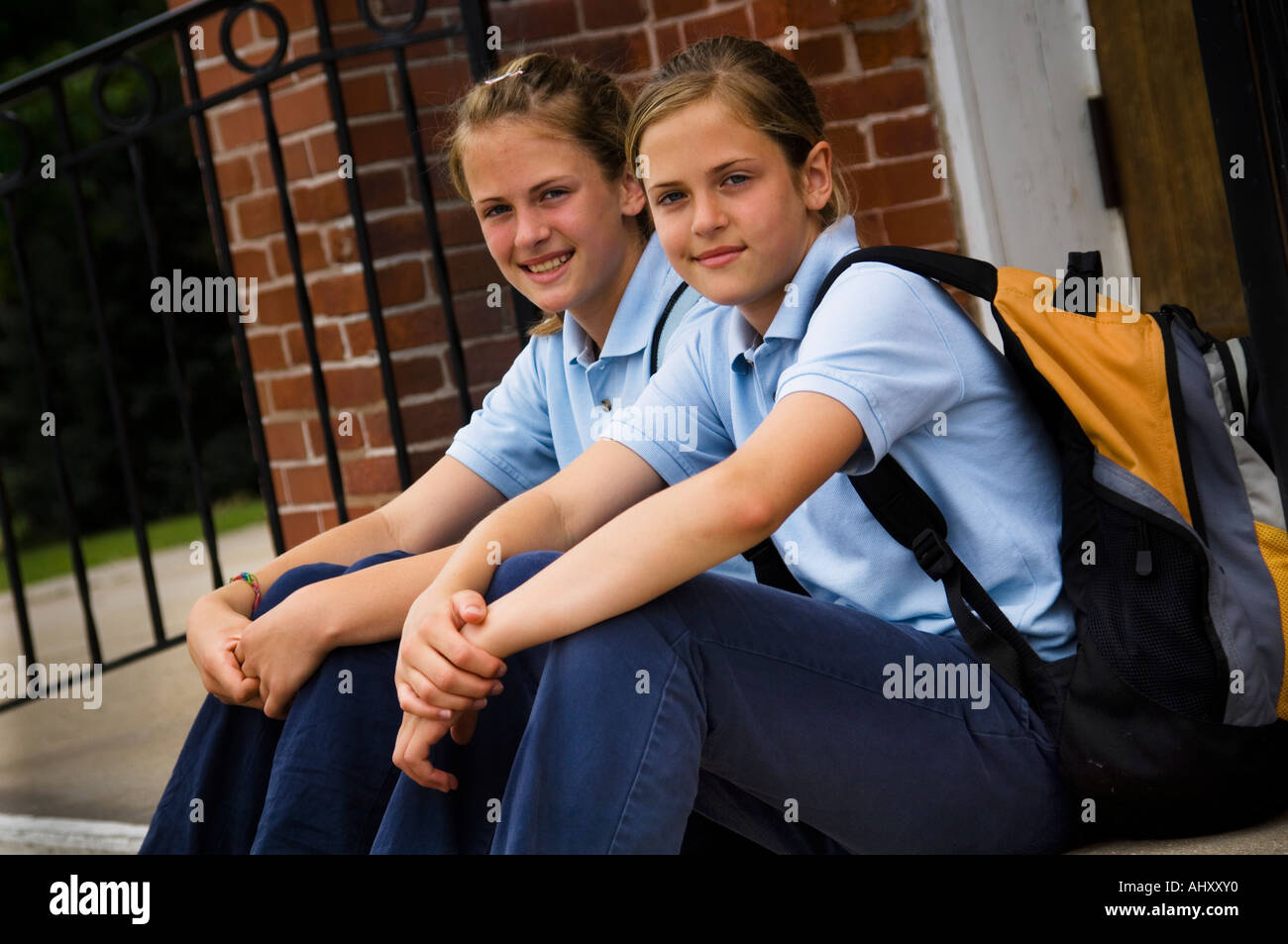 Two girls in school uniforms Stock Photo - Alamy