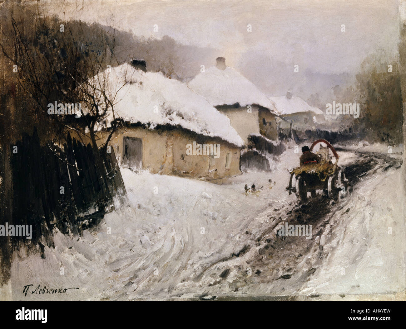 "fine arts, Levchenko, Petro, (1856 - 1917), painting, "A village in ...