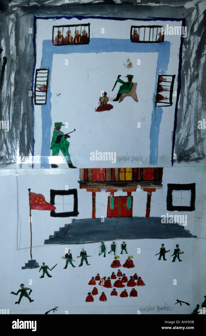Tibetan refugees paintings describing Chineese atrocities in Tibet ...