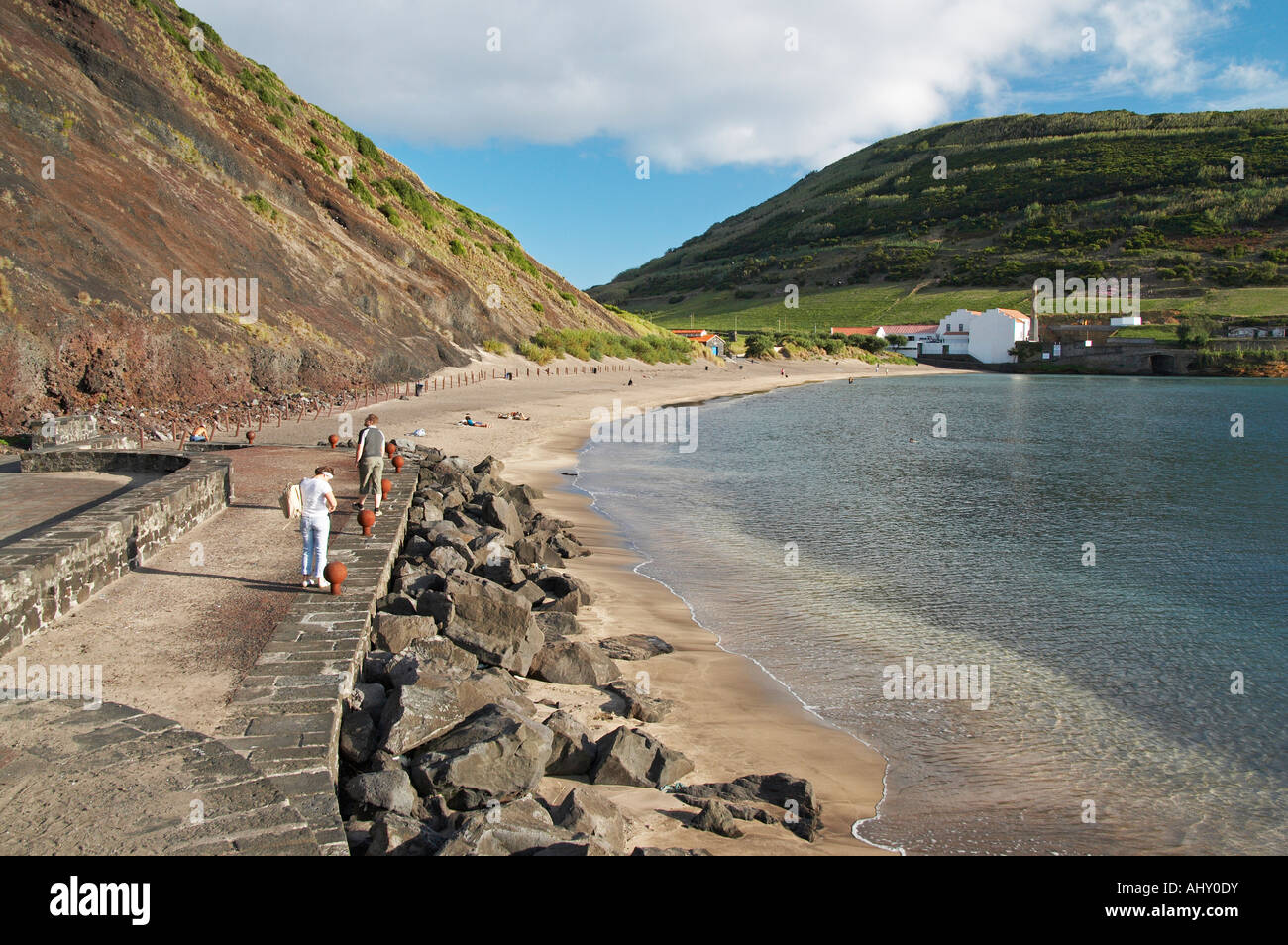 Baia de Porto Pim beach in Horta the capital of Faial island in The ...