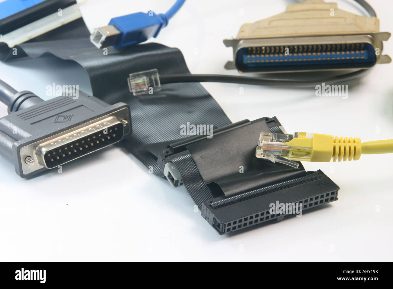 computer connections cables isolated white computer concepts Stock ...