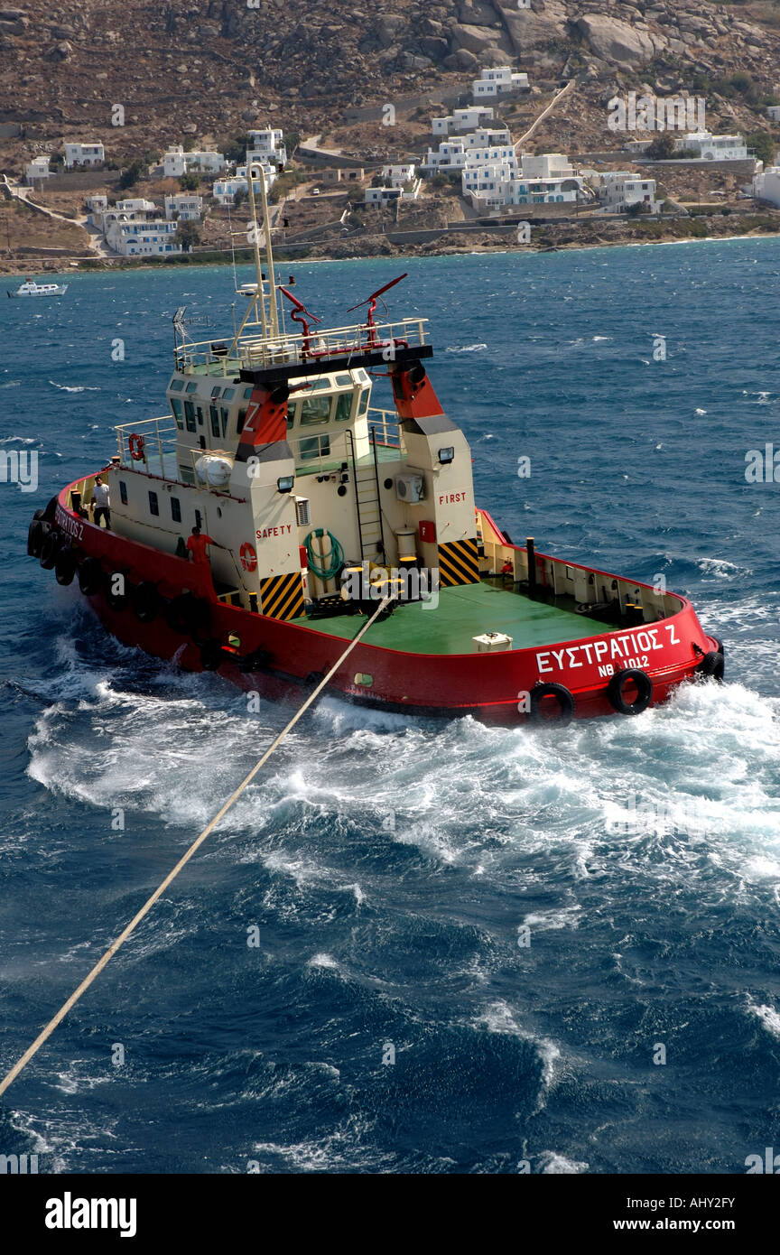 Tug boat operating in Mykonos, Greece Stock Photo - Alamy