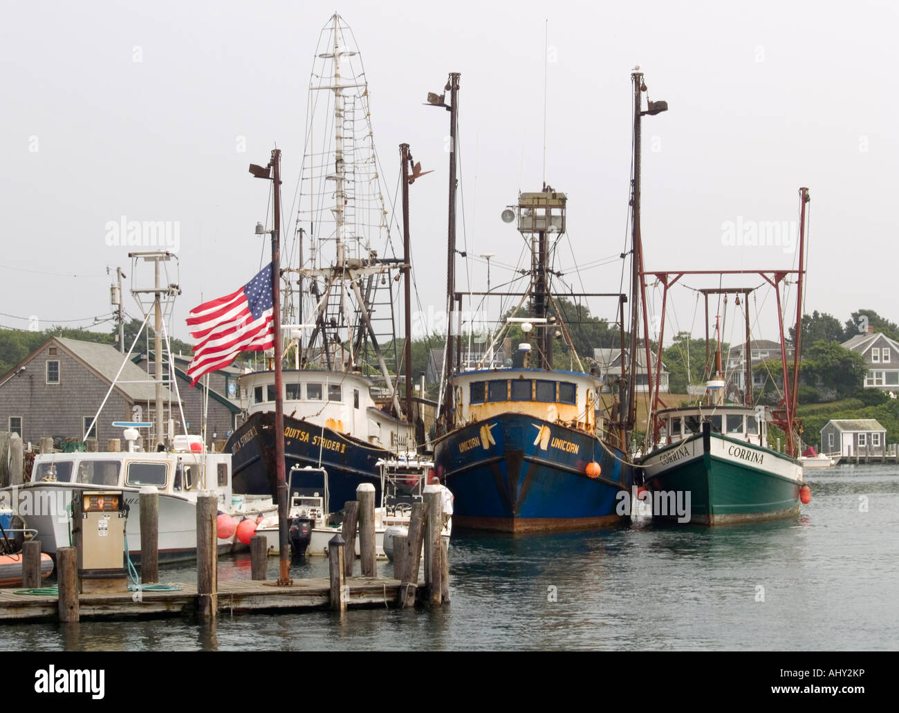 Boats in the harbour at Menemsha, Martha's Vineyard Massachusetts USA ...