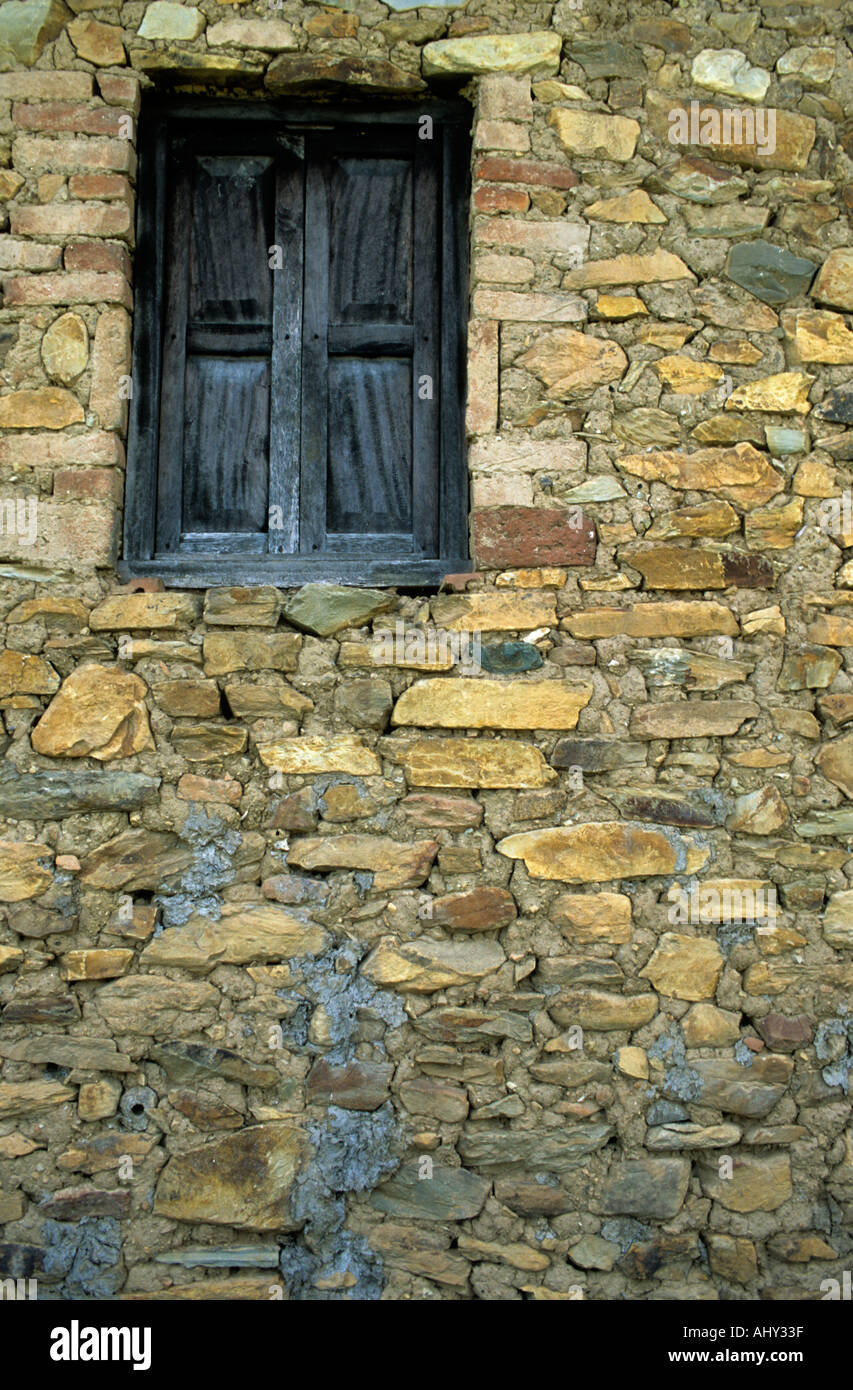 Wooden window in limestone house in Chobhar Village Stock Photo - Alamy