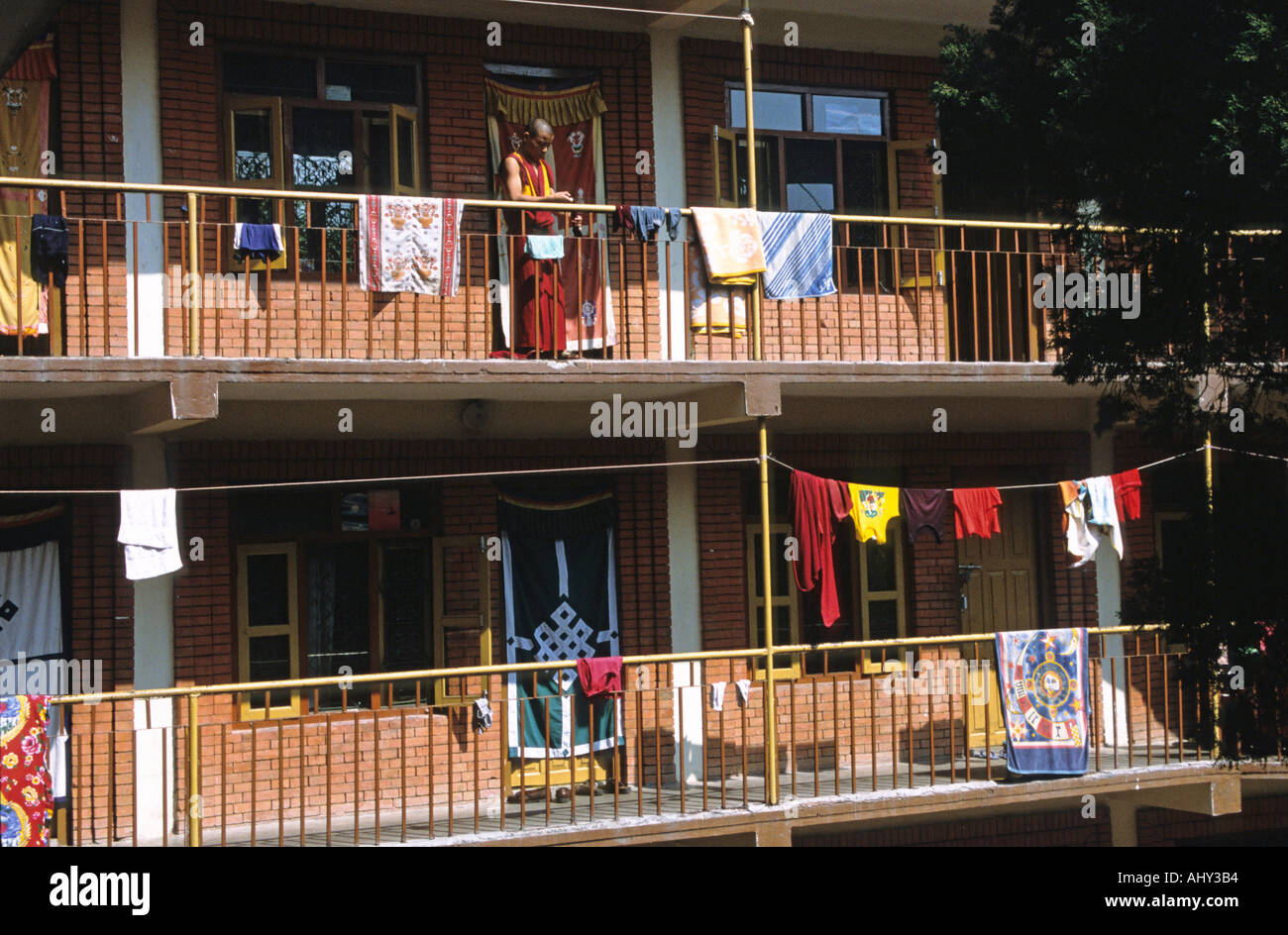 Tibetan buddhist monk dormitories in monastery near Boudhanath stupa in ...