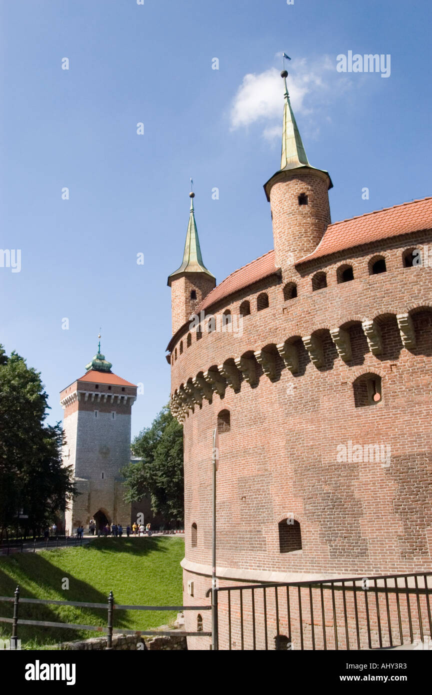 Barbakan or Barbican medieval defence walls and Florianska tower gate ...