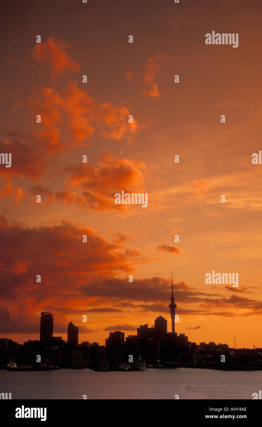 The skyline at sunset of Auckland North Island New Zealand Stock Photo ...
