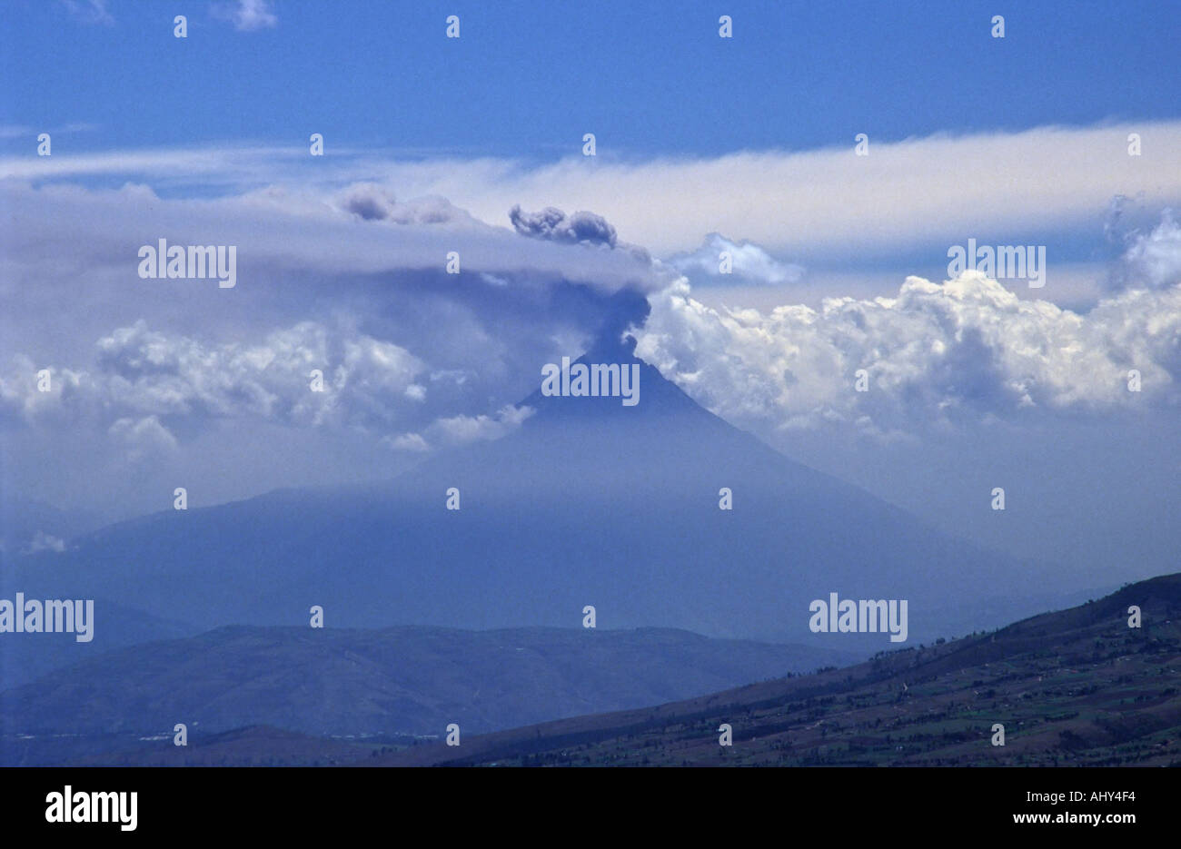 Tungurahua Volcano erupting near Banos seen from 50km away Ecuador ...