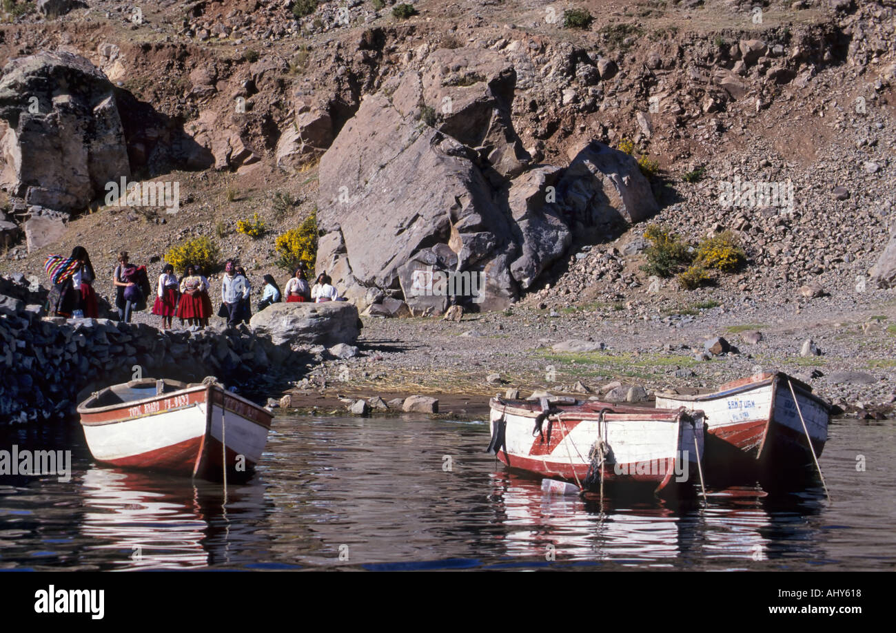 Fishing boats, Amantani Island, Lake Titicaca, Peru Stock Photo - Alamy