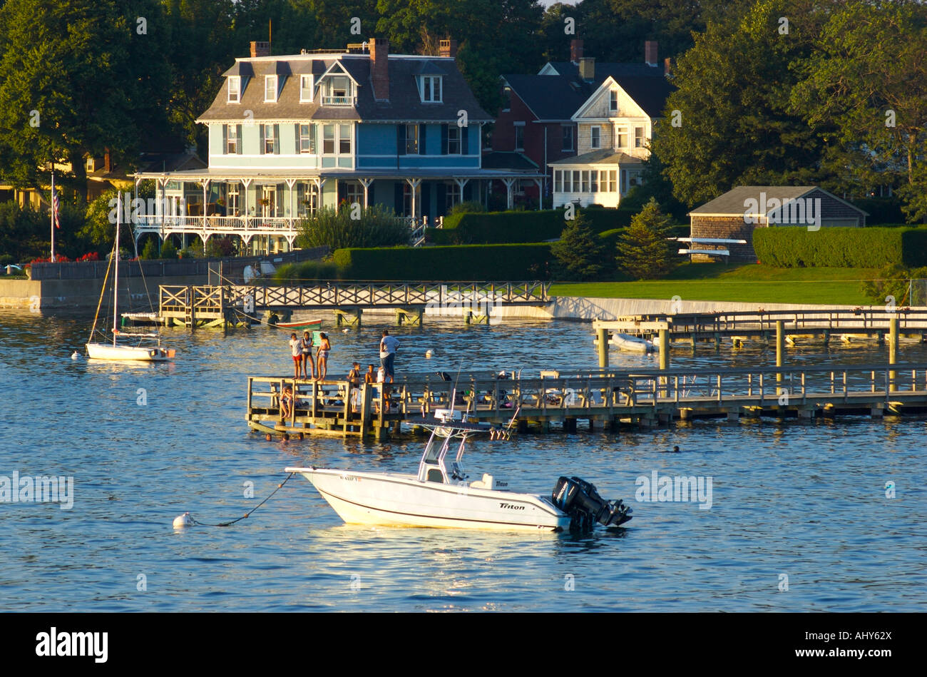 A large waterfront home with docks in Newport, Rhode Island Stock Photo ...