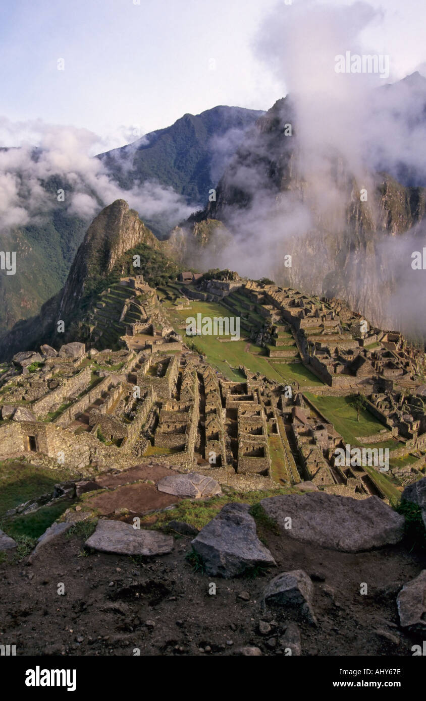 Misty dawn over Machu Picchu, Peru Stock Photo - Alamy