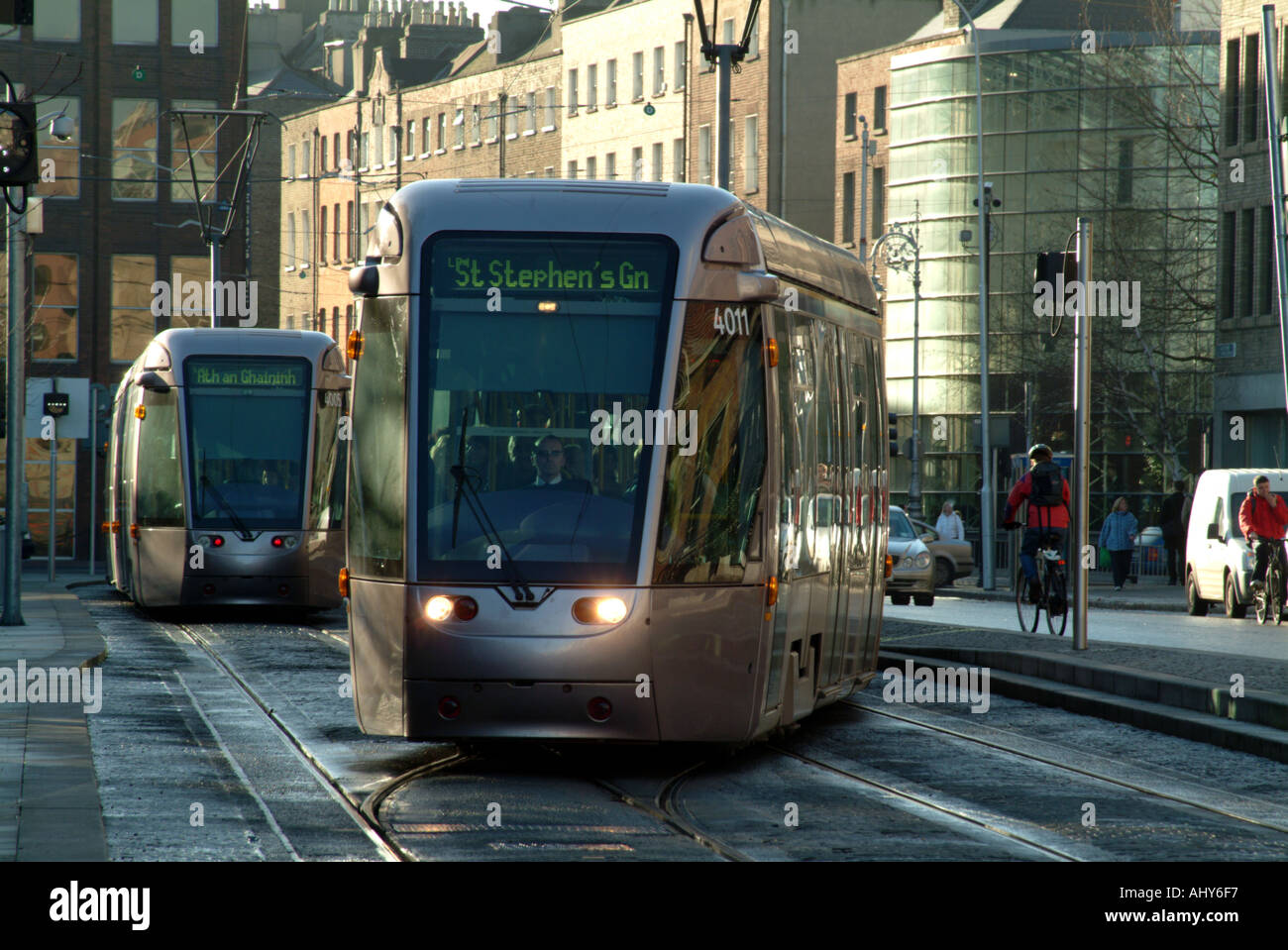 LUAS trams on St Stephens Green Dublin city centre operated by Connex ...