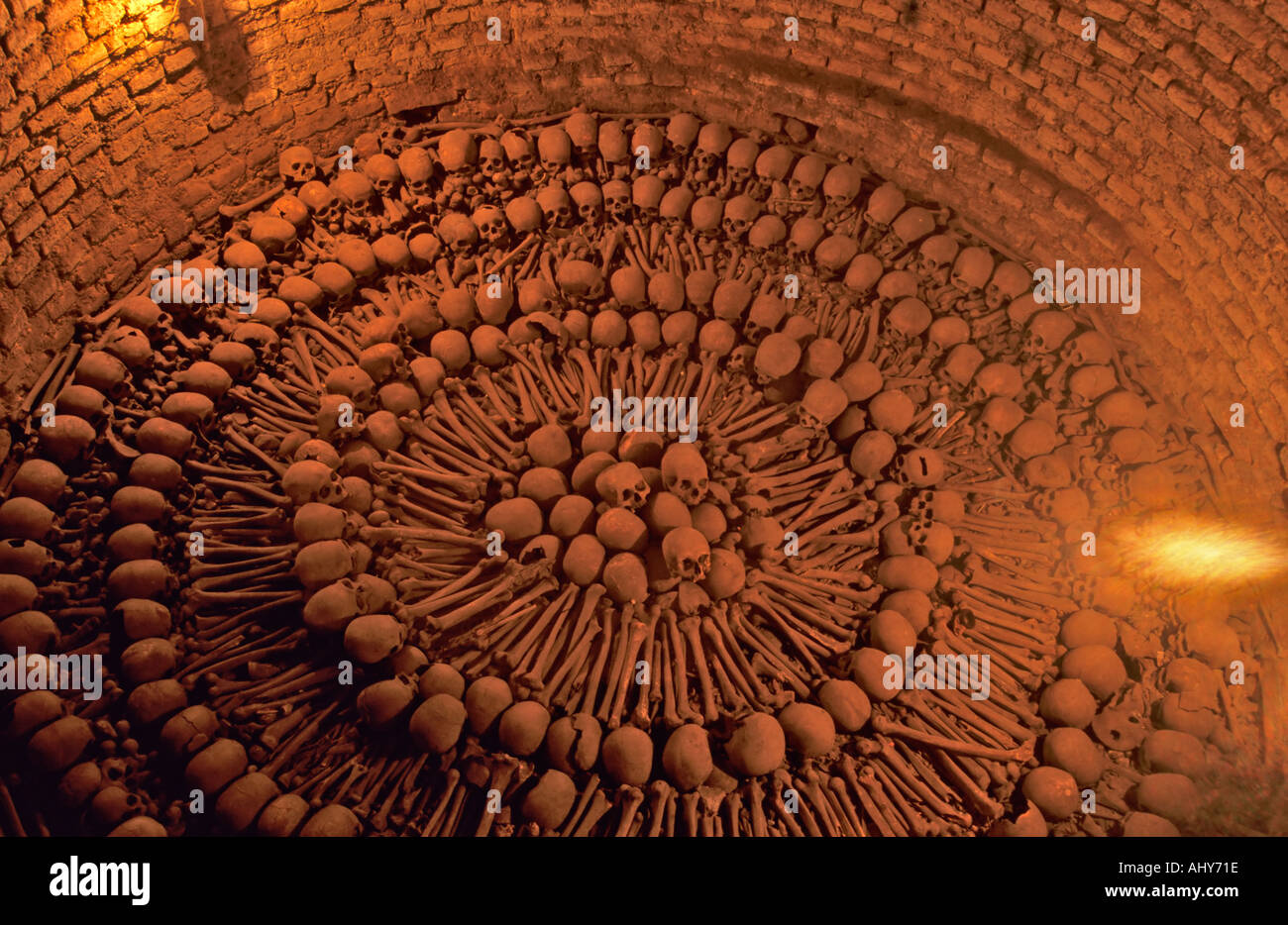 Human remains in the catacombs of the San Francisco Monastery, Lima ...