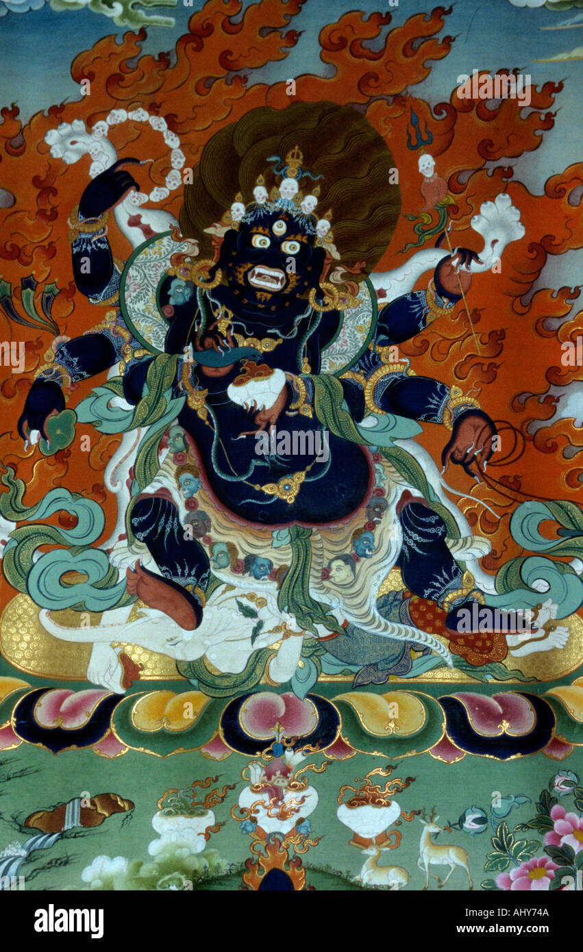Thangka of six armed Mahakala main dharma protector of gelugpa school ...