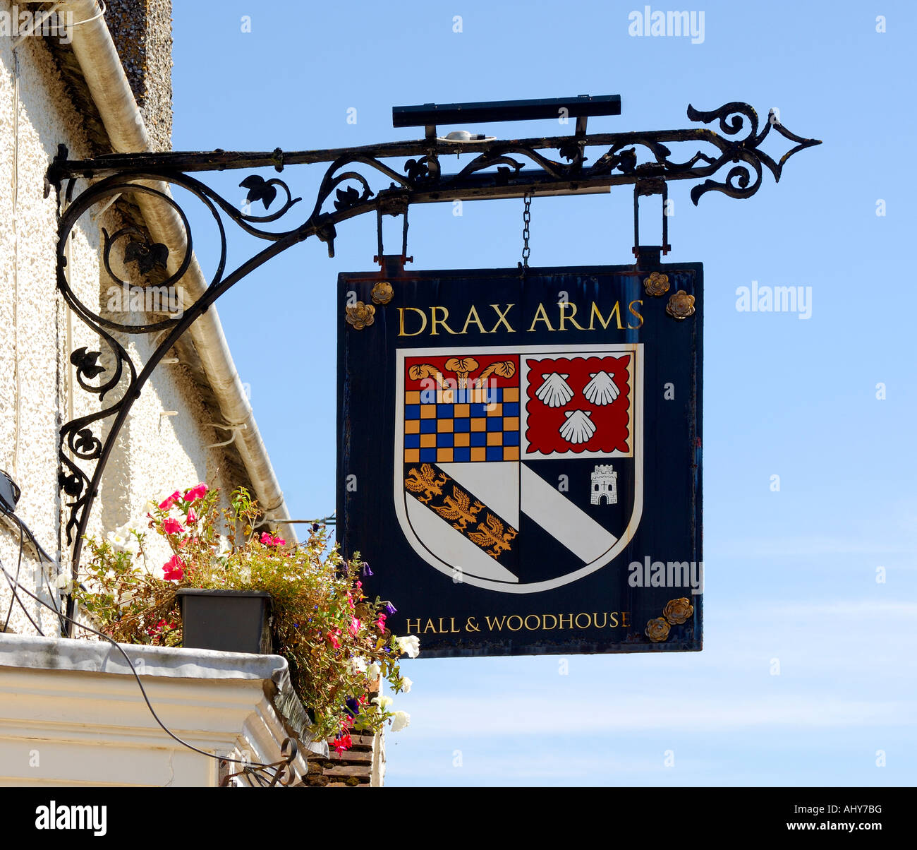Traditional pub sign at the Drax Arms public house in Bere Regis Dorset ...