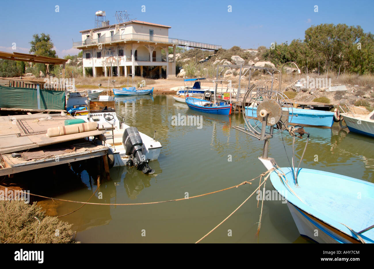Harbour at Potamos Liopetriou on the Mediterranean island of Cyprus EU ...