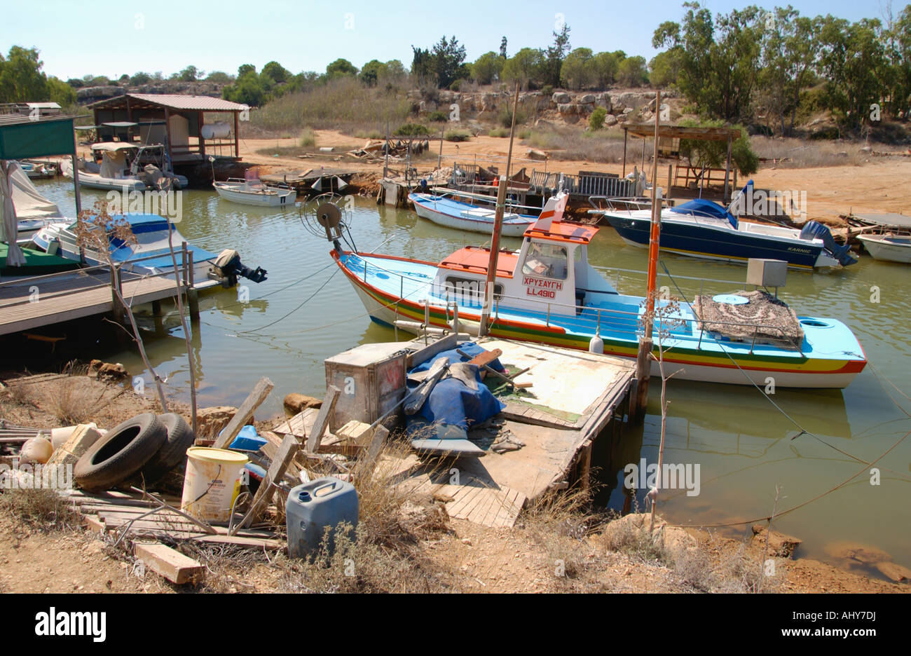Harbour at Potamos Liopetriou on the Mediterranean island of Cyprus EU ...