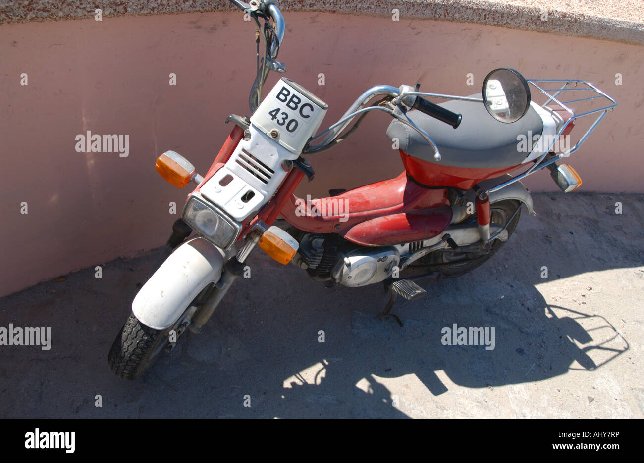 Scooter on harbourside Ayia Napa on the Mediterranean island of Cyprus ...