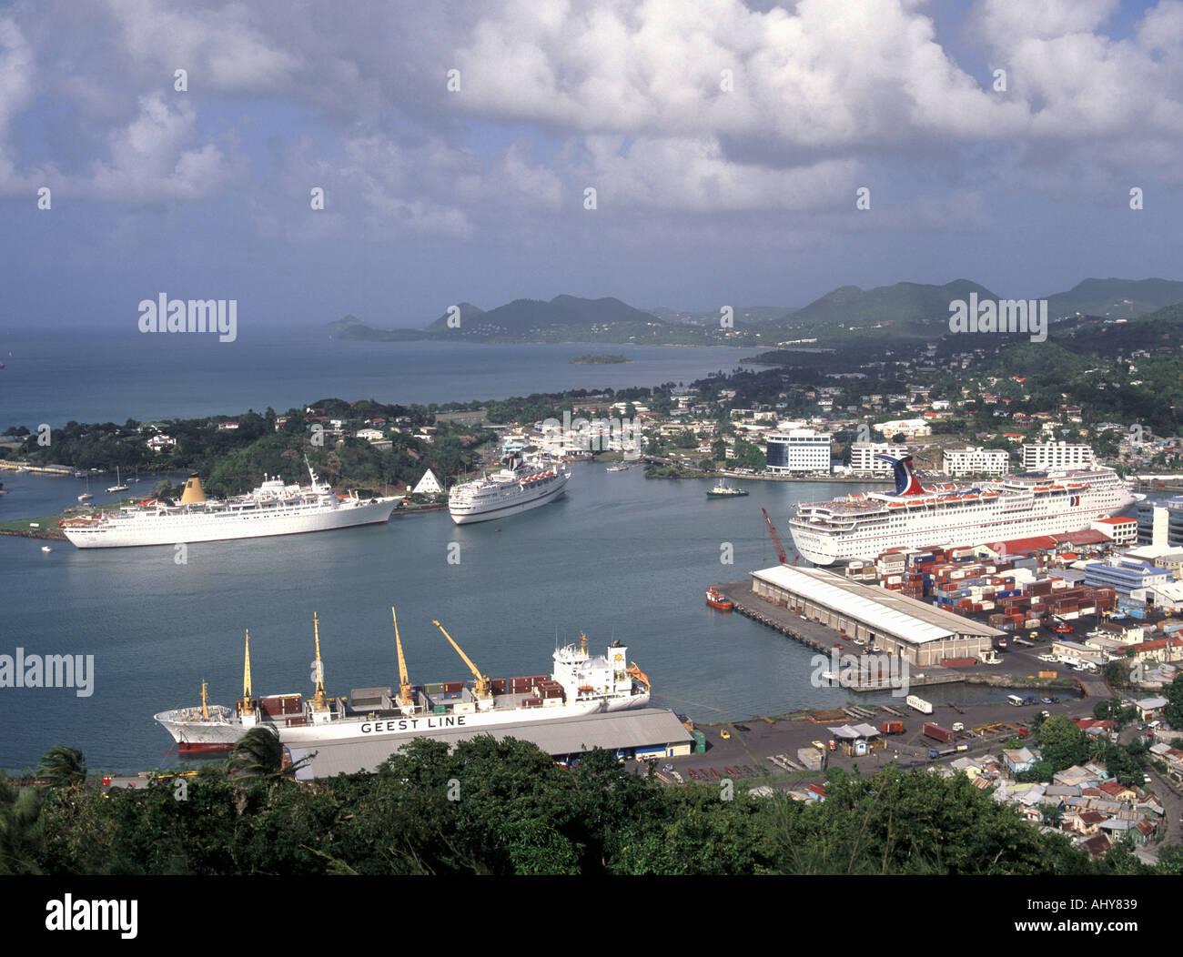Landscape & view of Castries harbour popular dock at Pointe Seraphine ...