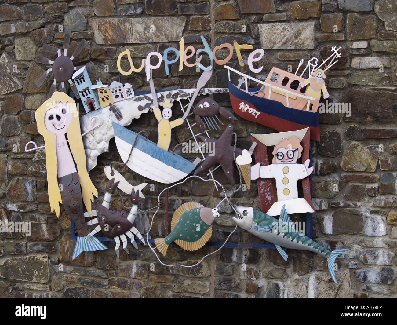 Colourful Mural depicting Appledore, North Devon , England Stock Photo - Alamy
