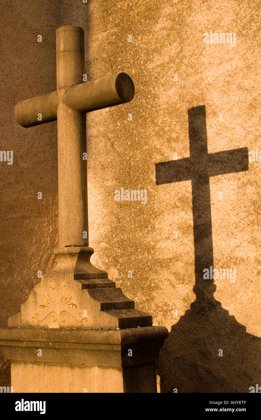 Cross and its shadow at Chazelle church, Burgundy, France Stock Photo ...