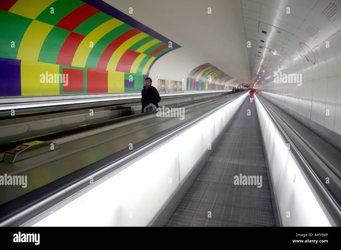 moving walkway in Metro interchange, Montparnasse, Paris Stock Photo ...