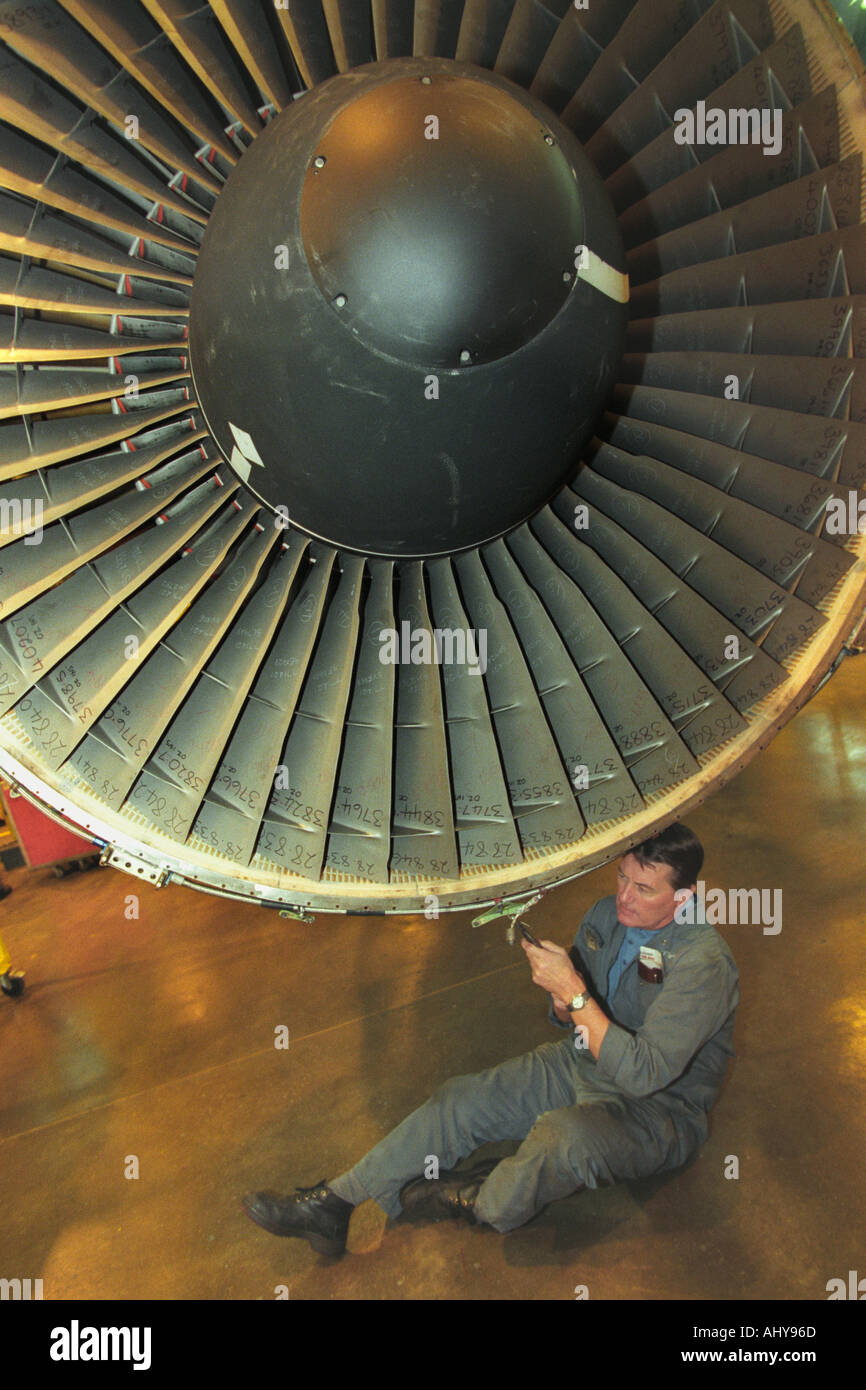 Aero jet engine engineer working on a British Airways Pratt and Whitney ...