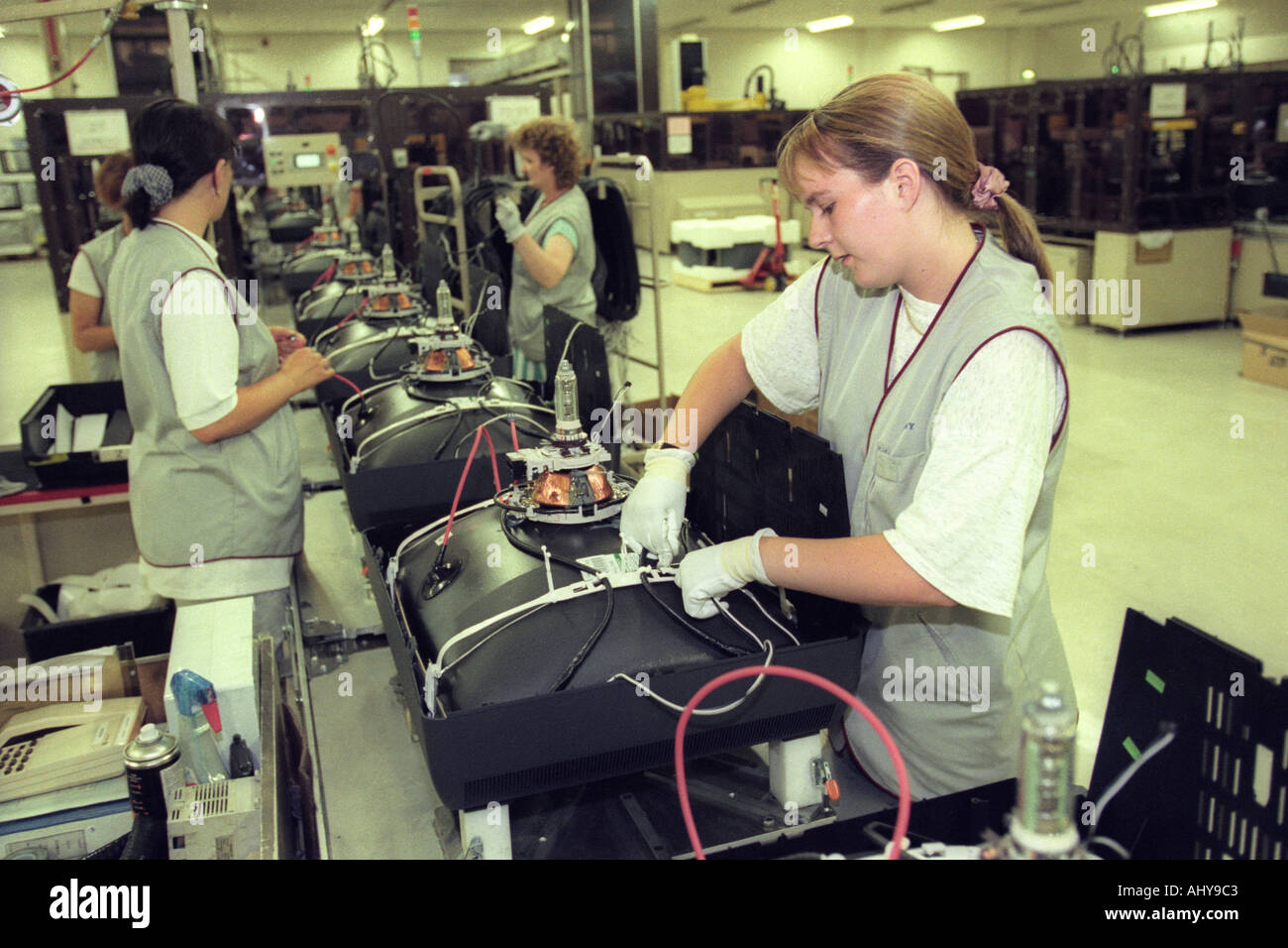 Assembly line at the Sony television plant at Pencoed South Wales UK ...