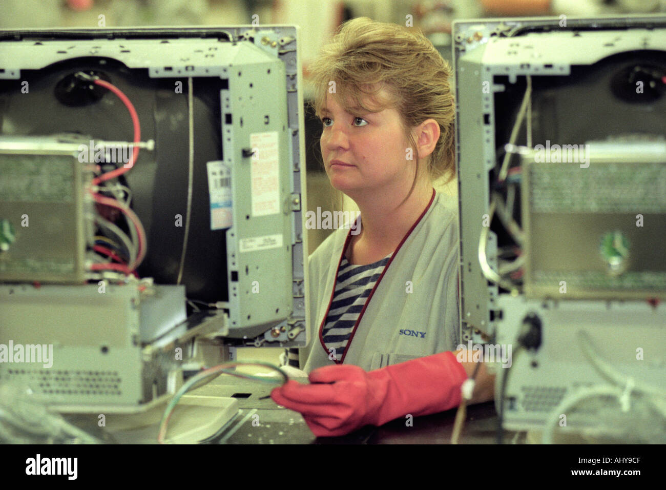 Assembly line at the Sony television plant in Pencoed South Wales Stock ...