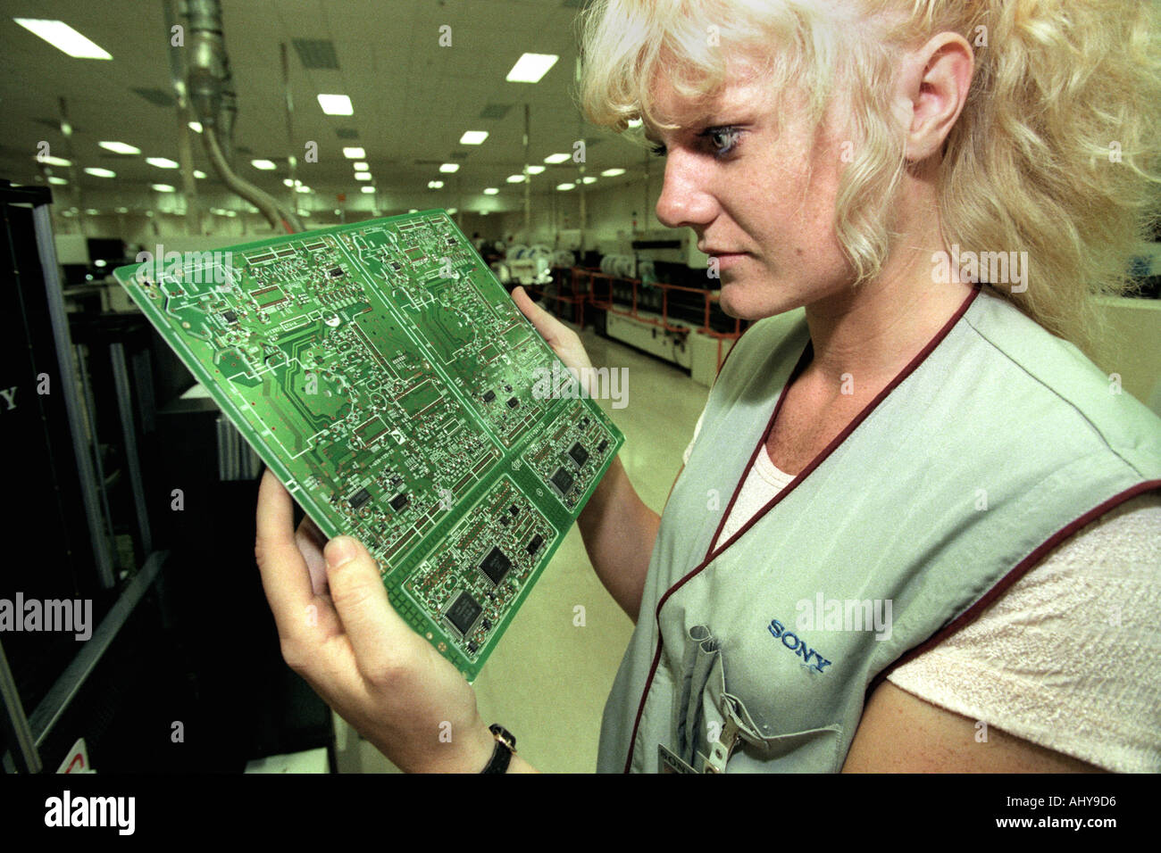 Assembly line at the Sony television plant in Pencoed South Wales ...