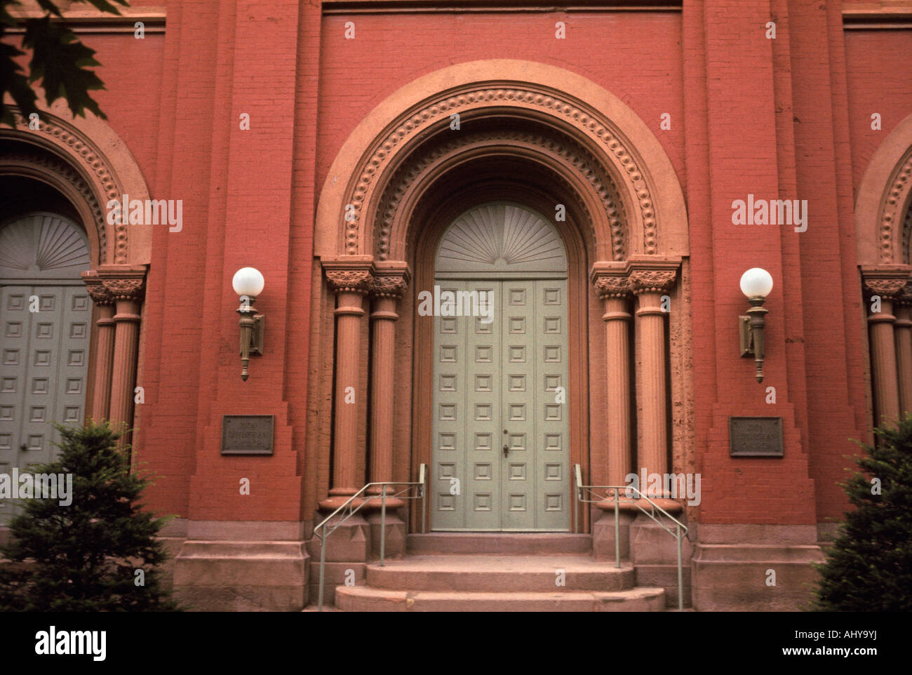 close up architectural detail early american church facade Lancaster PA ...
