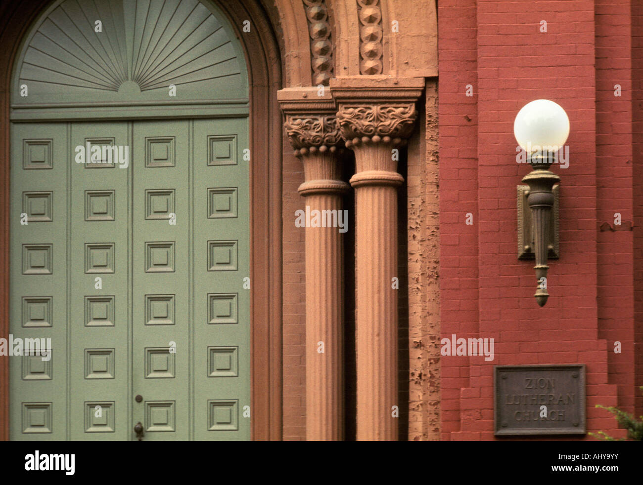 close up architectural detail early american church facade Lancaster PA ...