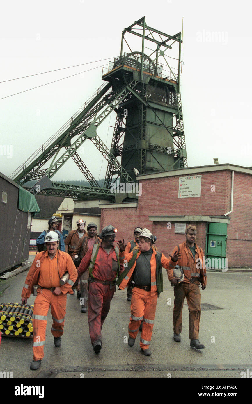 Miners at the end of their shift at Tower Colliery Hirwaun South Wales ...