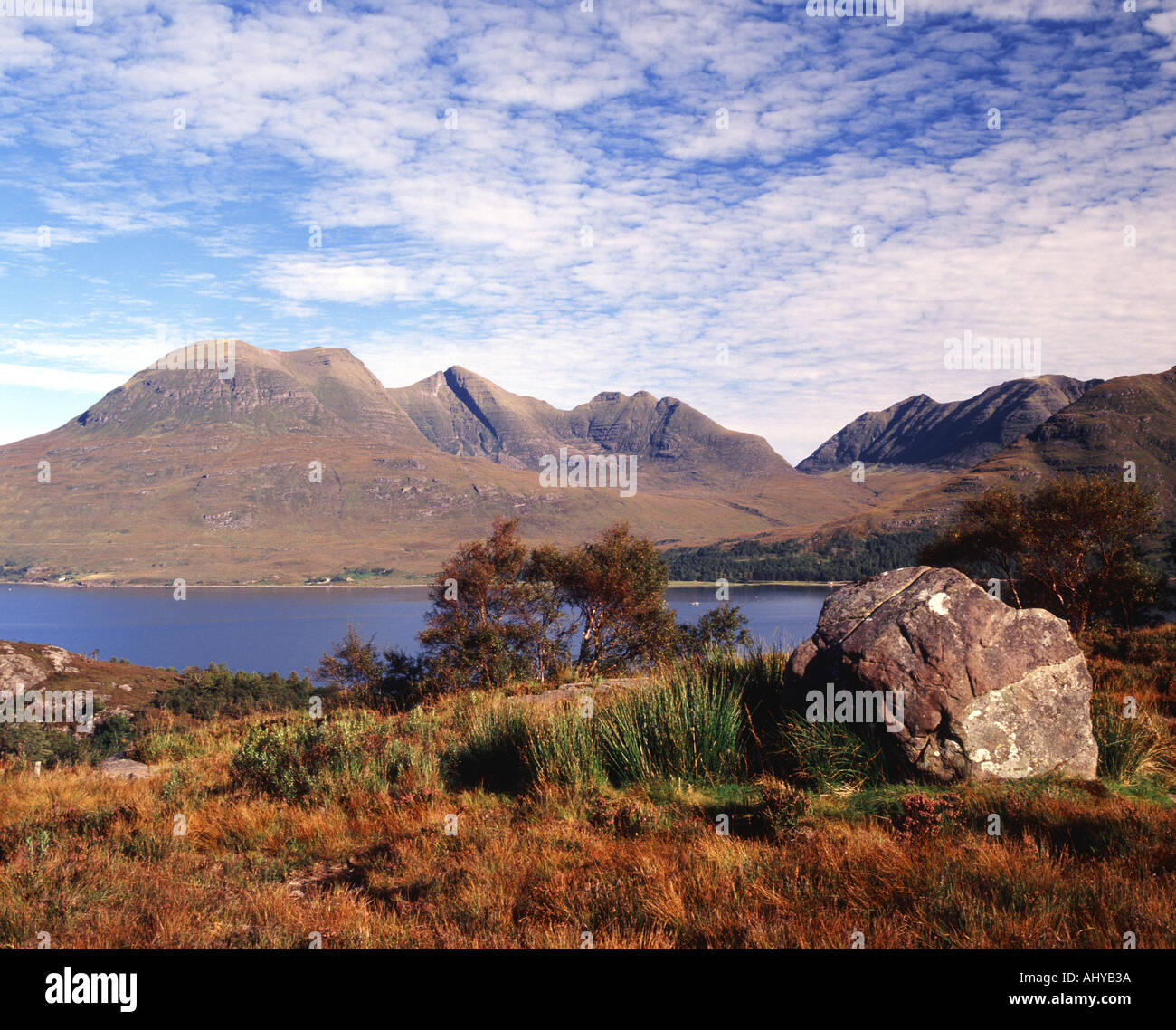 UK Scotland Wester Ross Upper Loch Torridon and mountain of Ben Alligin ...
