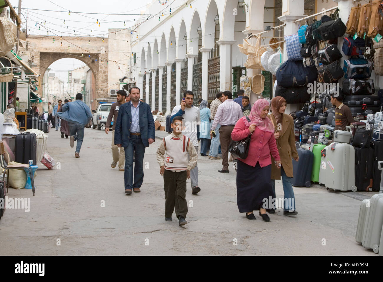 Tripoli, Libya. Street Scene in the Medina (Old City), Karamanli Mosque ...