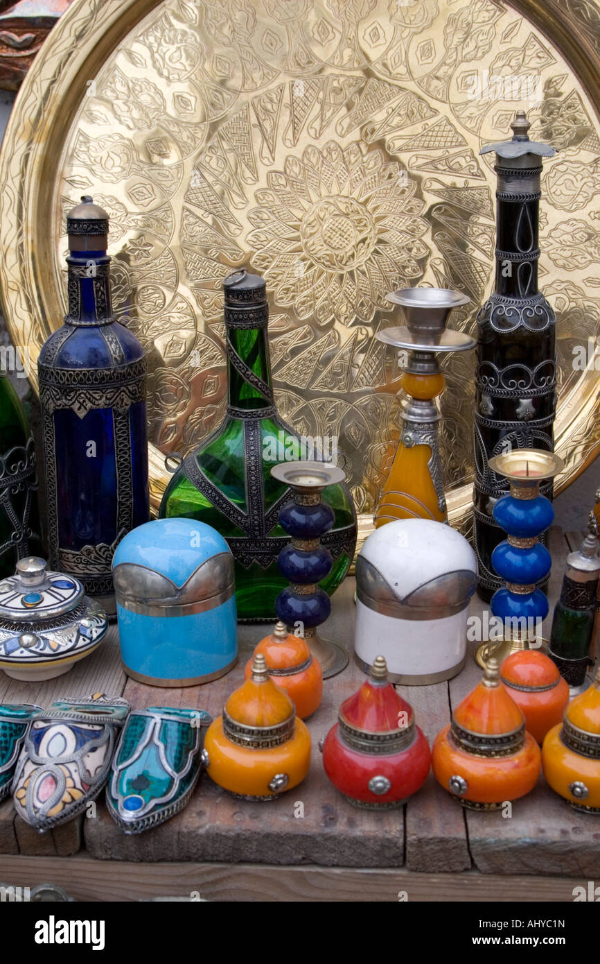 Tripoli, Libya. Antique Glassware, Cosmetic Jars, Metal Tray, Copper ...