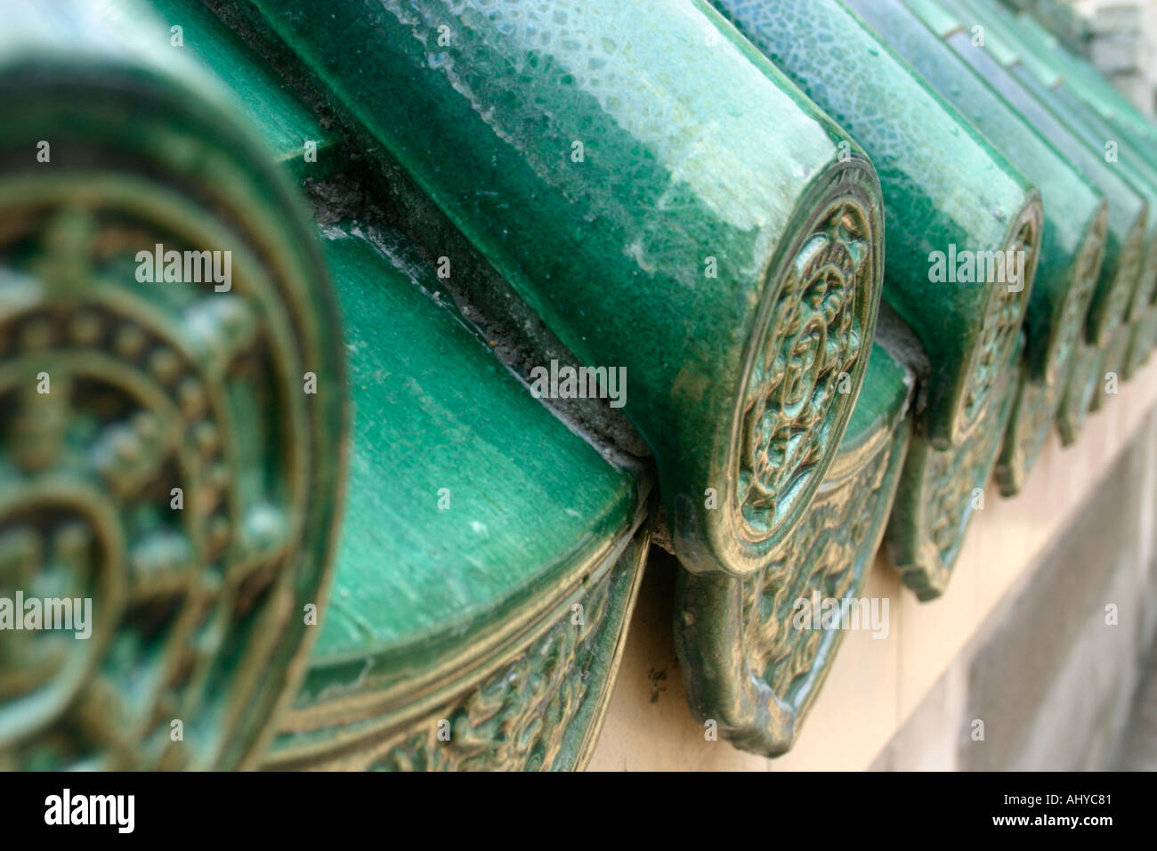 closeup detail of Chinese temple green wall pattern Stock Photo - Alamy