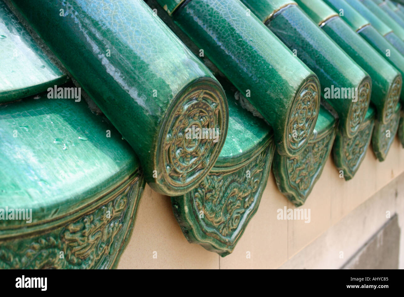 closeup detail of Chinese temple green wall pattern Stock Photo - Alamy