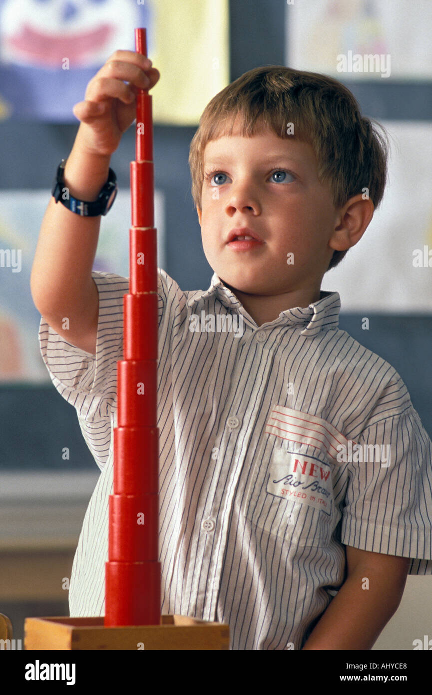 child photographed in a preschool classroom in suburban Connecticut ...